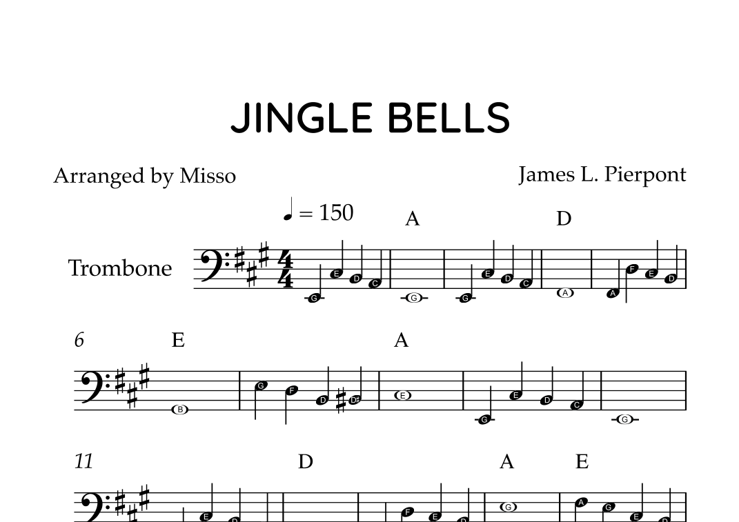 Jingle Bells - Trombone in A Major (Beginner With Letter Names & Chords) (arr. MissoRB) por ...