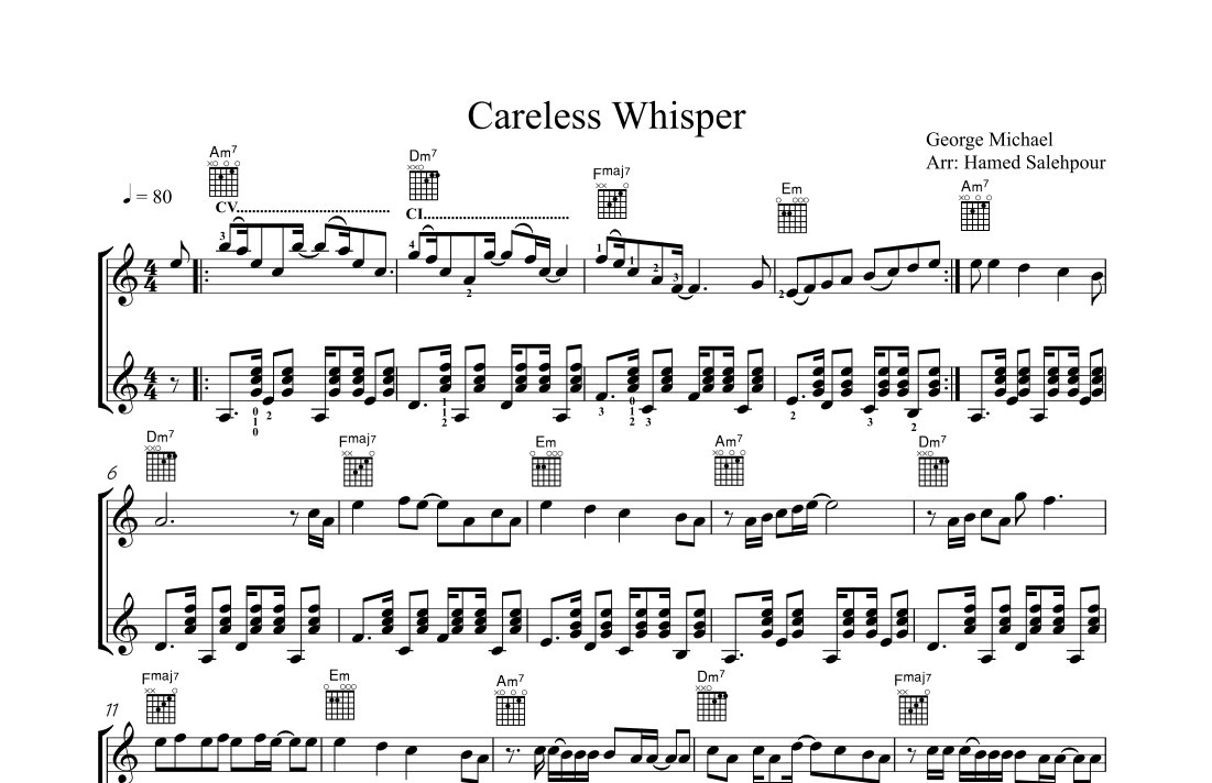 Careless Whisper, Guitar Duet (arr. Hamed Salehpour) by George Michael ...