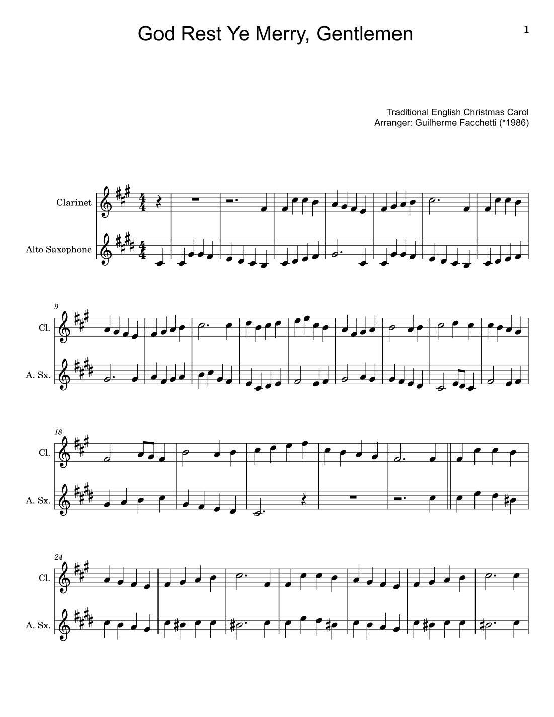 God Rest Ye Merry, Gentlemen - Clarinet and A. Sax. (arr. Guilherme ...