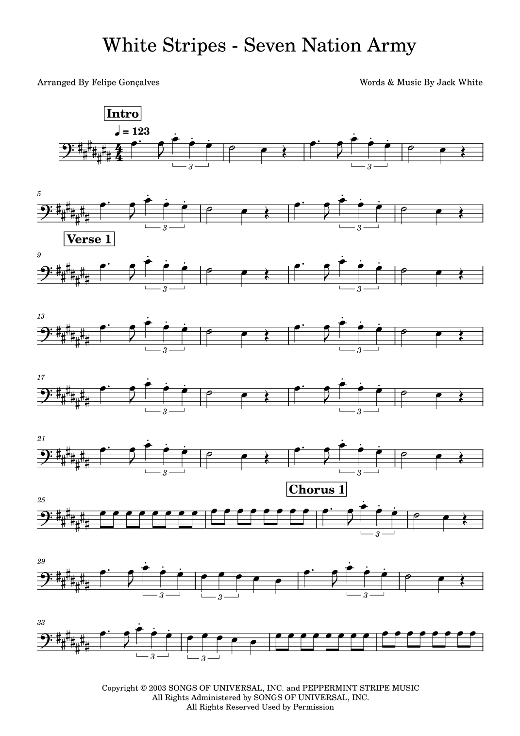 Seven Nation Army (arr. Felipe Gonçalves) by White Stripes Sheet Music ...