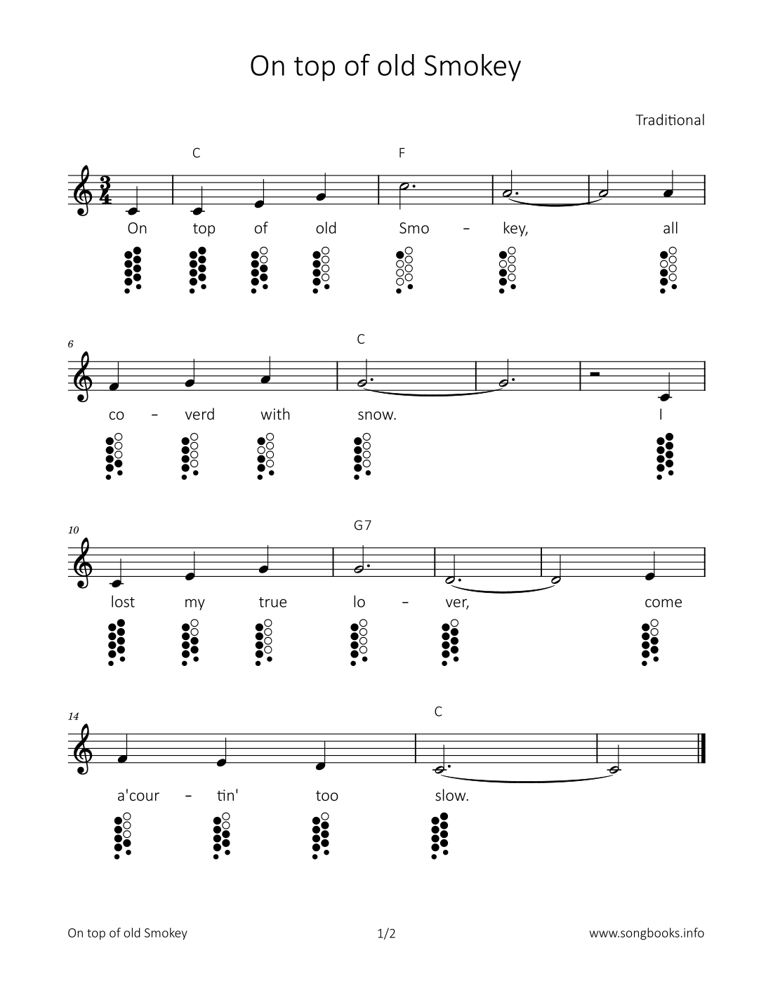 On top of old Smokey (arr. songbooks.info) by Traditional Sheet Music ...