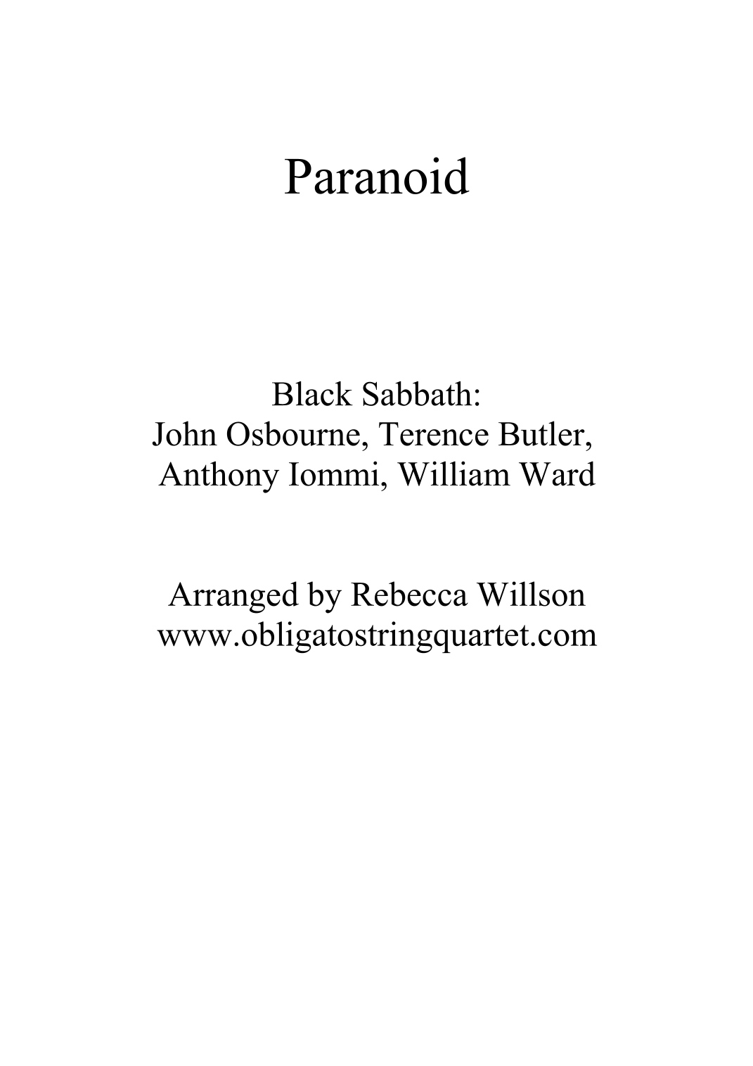 Paranoid (arr. Rebecca Willson) by Black Sabbath Sheet Music for String ...