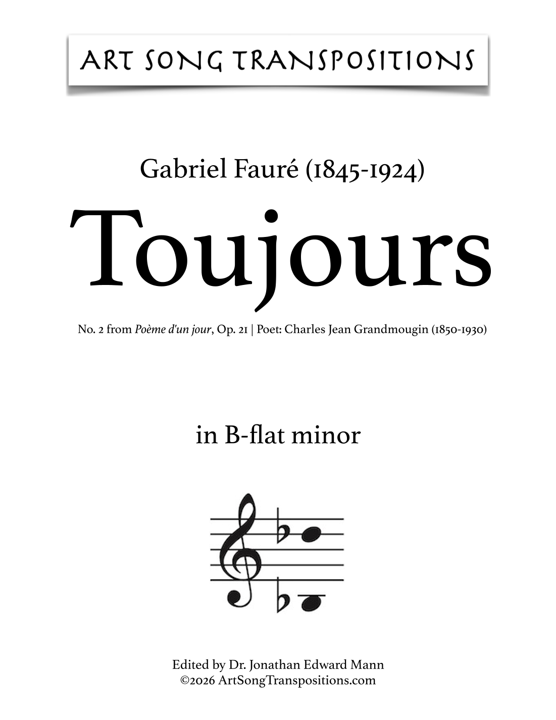 FAURÉ: Toujours, Op. 21 no. 2 (transposed to B-flat minor) (arr ...