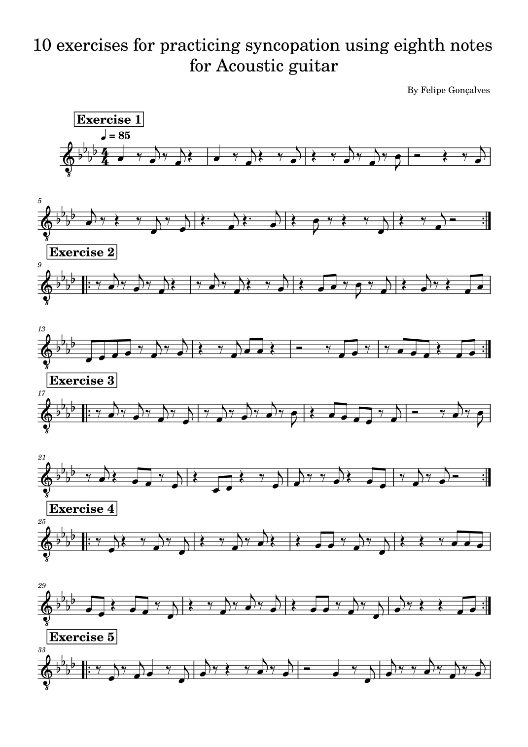 10 exercises for syncopation using eighth notes for Acoustic guitar in ...