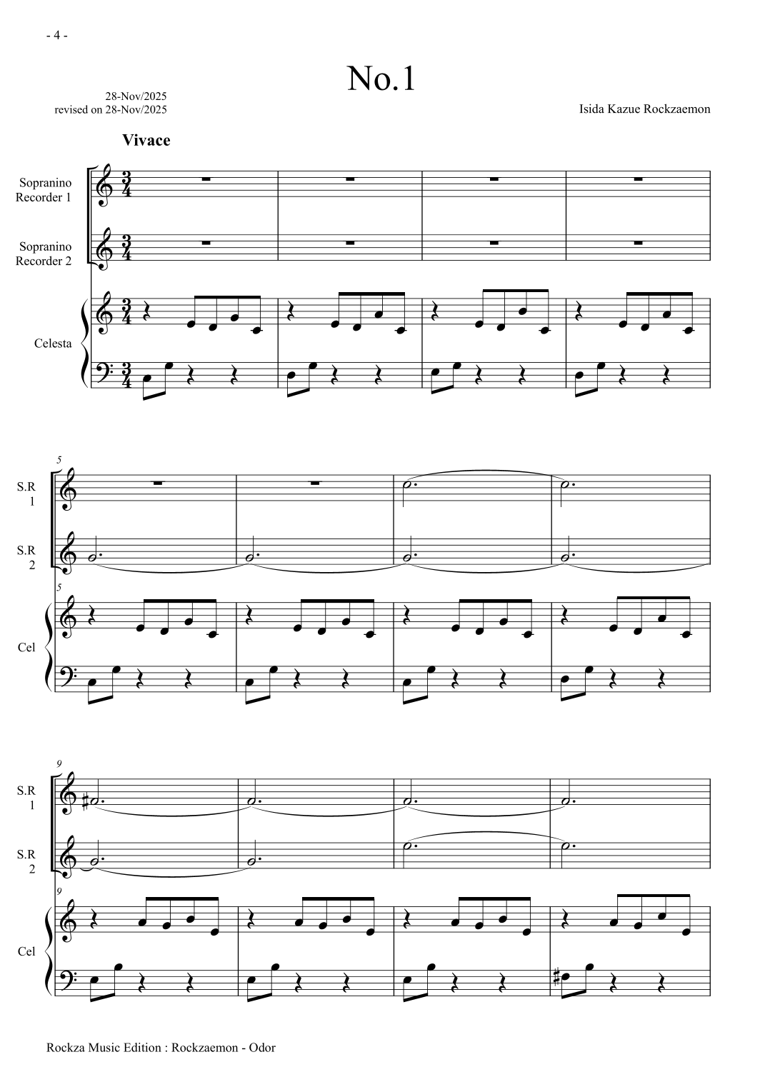 Prelude for 2 Sopranino recorders and Celesta, "Odor" No.1 by Isida ...