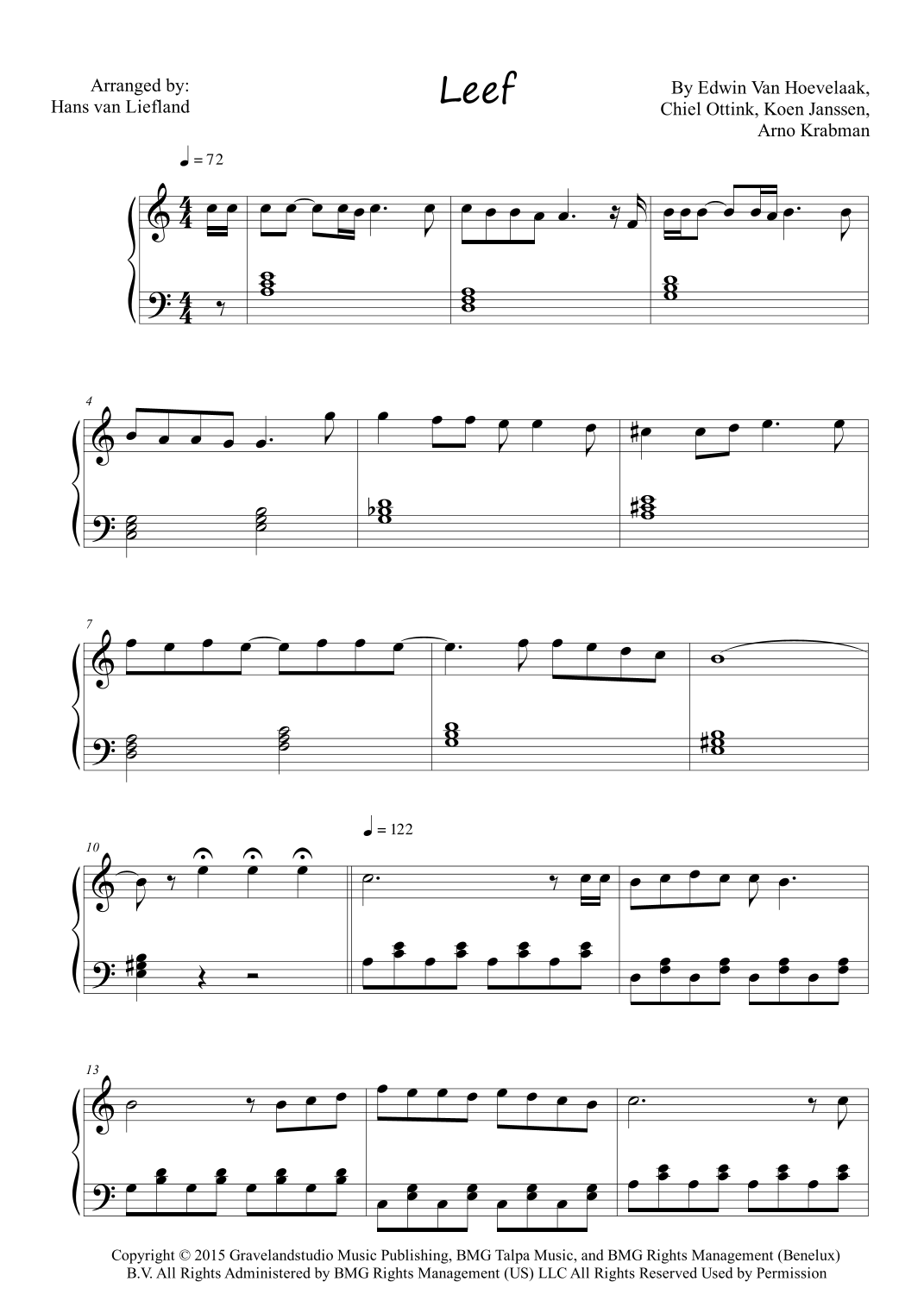 Leef (arr. Hans van Liefland) by Andre Hazes Sheet Music for Piano Solo ...