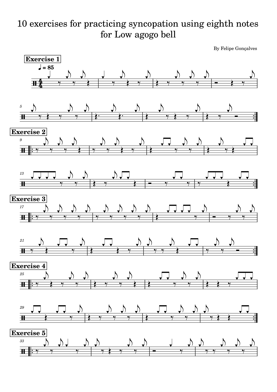10 exercises for practicing syncopation using eighth notes for Low ...