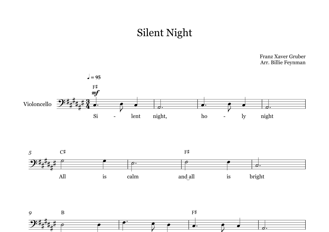Silent Night for Cello with Lyrics and Chords (arr. Billie Feynman) by ...