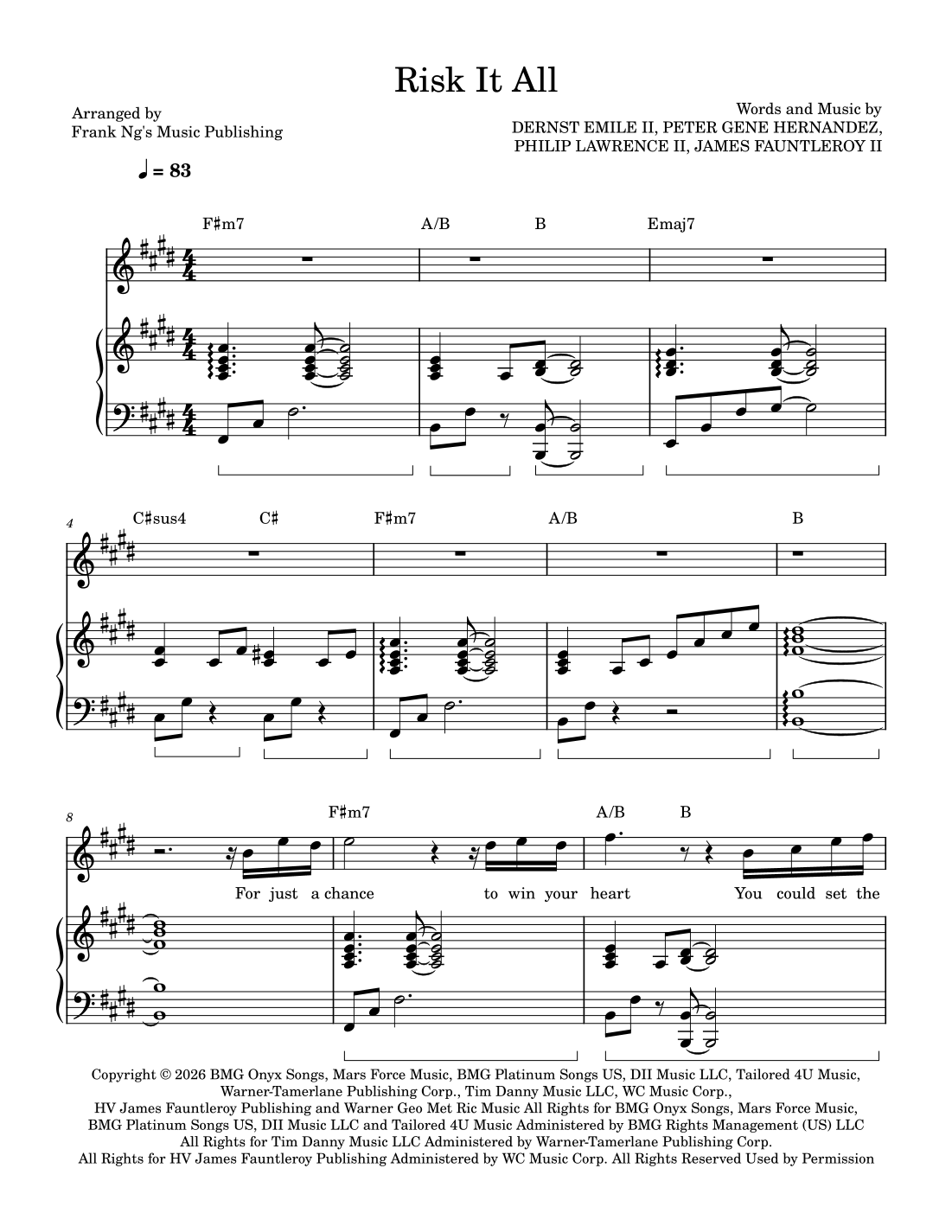 Risk It All (arr. Frank Ng's Music Publishing) by Bruno Mars Sheet ...