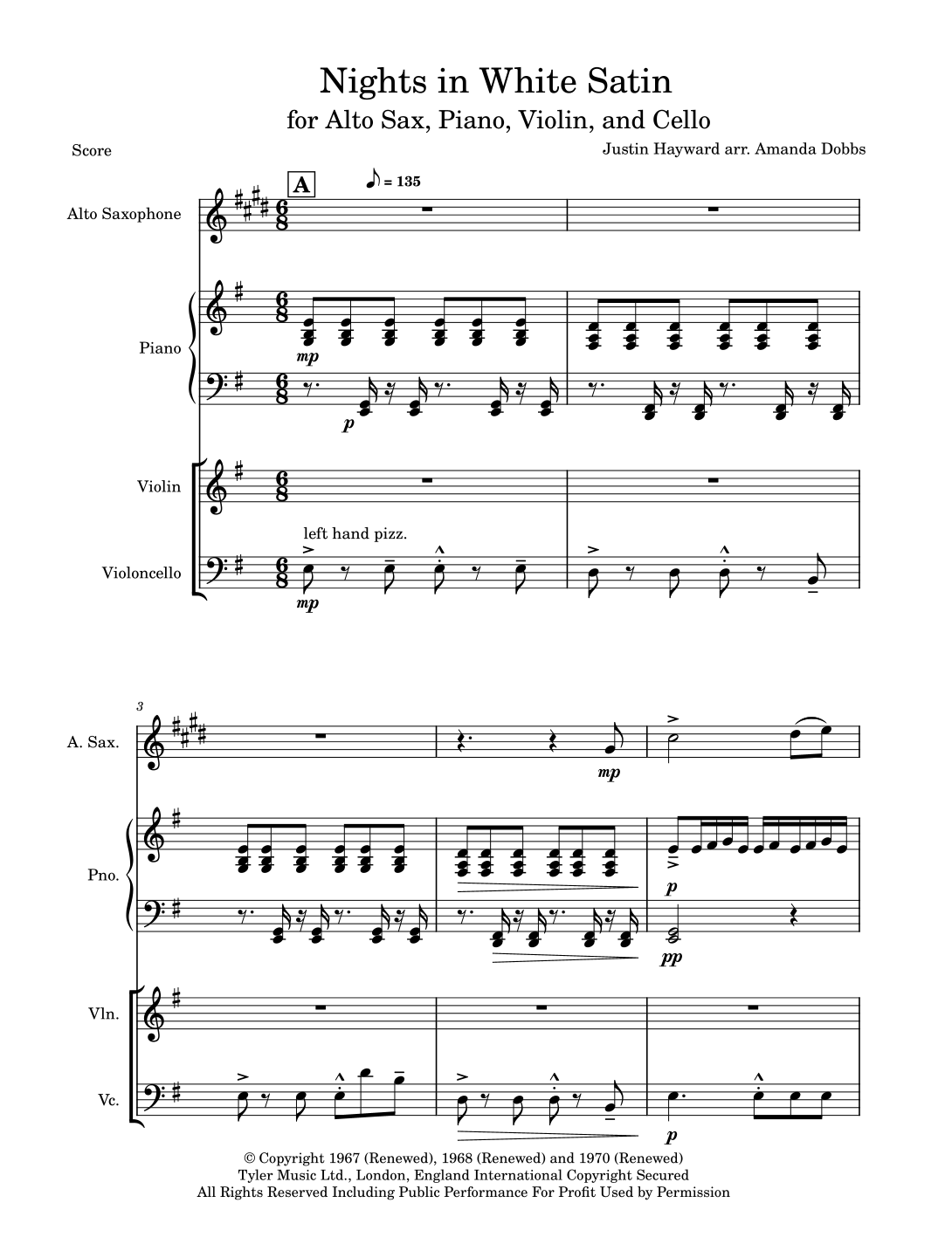 Nights In White Satin (arr. Amanda Dobbs) by The Moody Blues Sheet ...