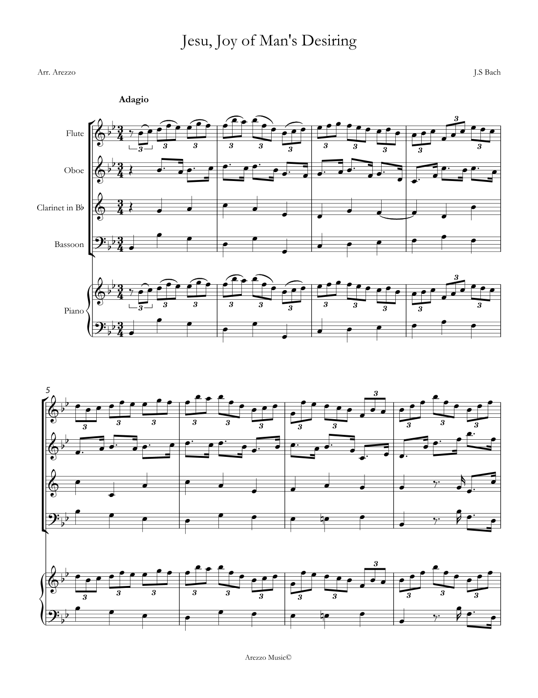 Bach Jesu Joy of Man's Desiring Woodwind Quartet With Piano Sheet Music ...