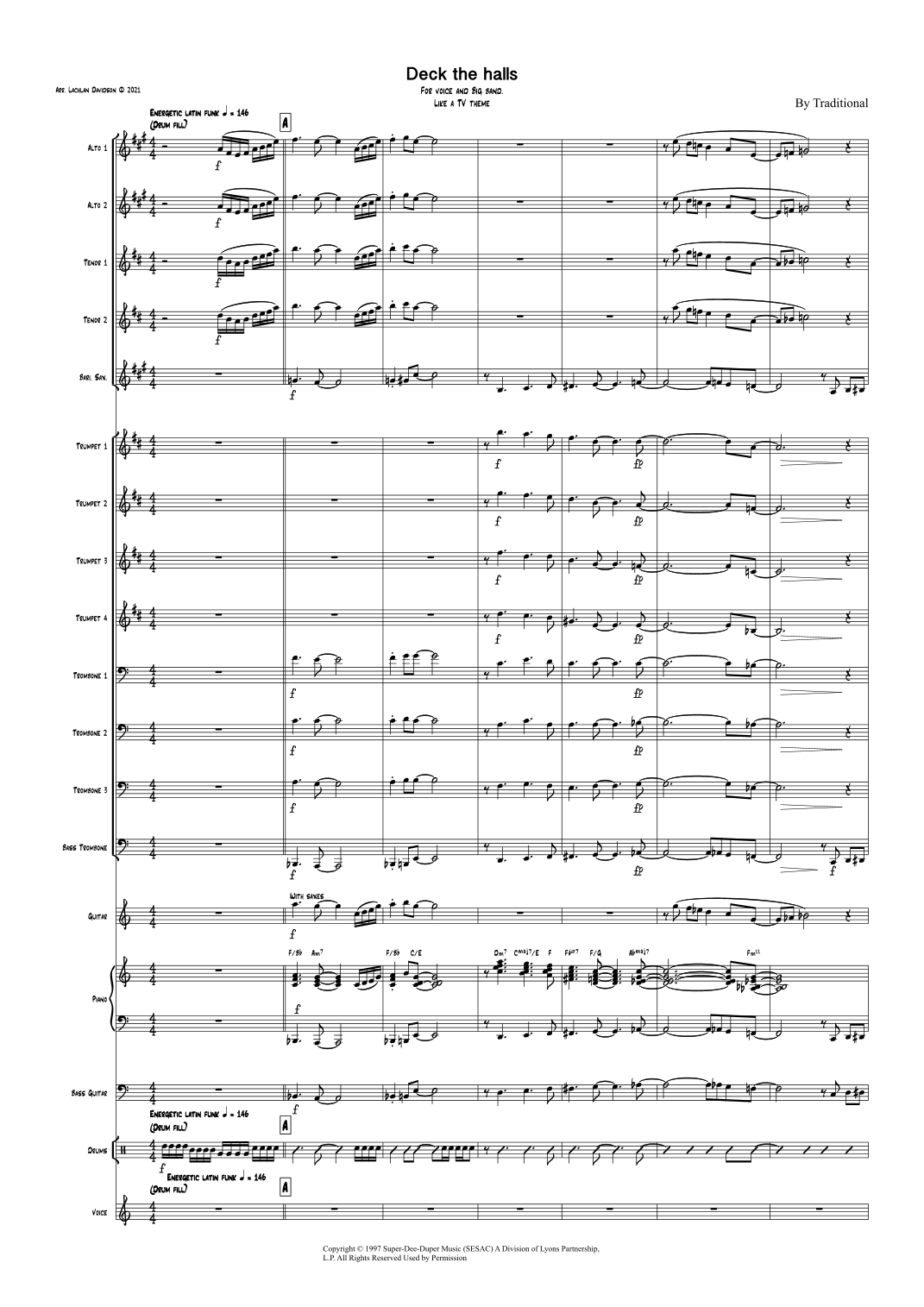 Deck The Halls (arr. Lachlan A Davidson) by Traditional Sheet Music for ...