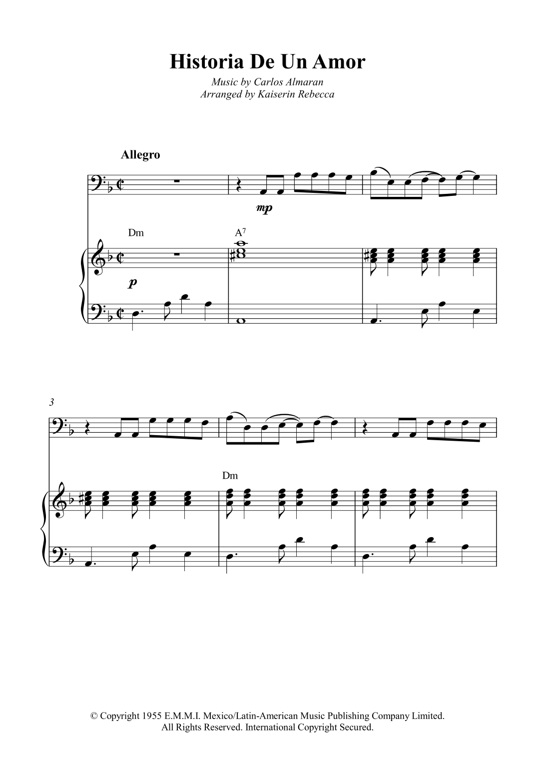 HISTORIA DE UN AMOR (ARR. KAISERIN REBECCA) PAR LUIS MIGUEL PARTITIONS ...