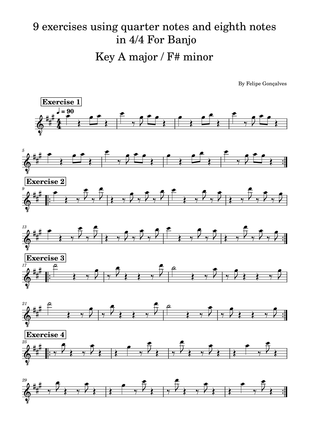 9 exercises using quarter notes and eighth notes in 4/4 For Banjo by ...