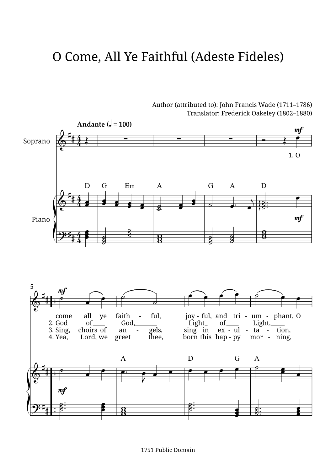 O Come, All Ye Faithful (Adeste Fideles) – Soprano & Piano (D major ...