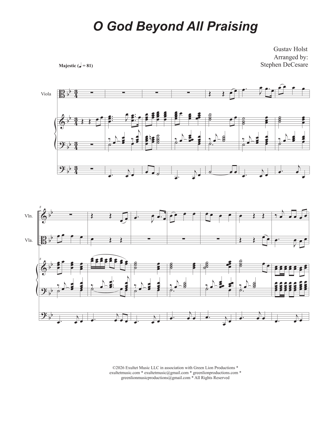 O God Beyond All Praising (Duet for Violin and Viola) (arr. Stephen ...