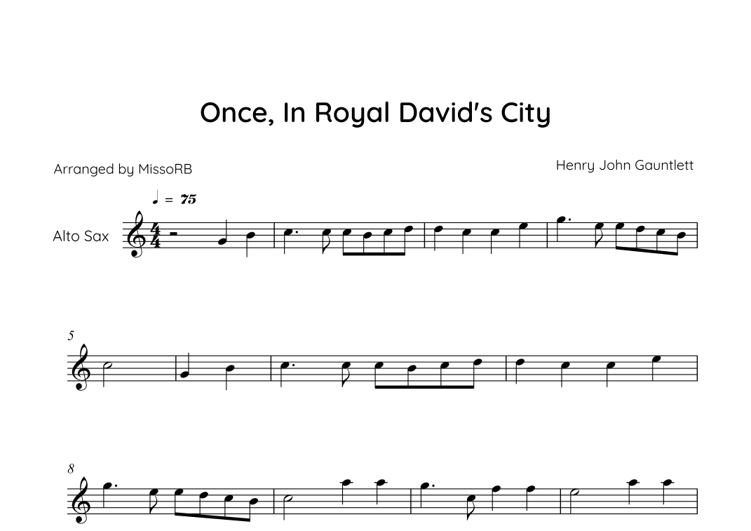 Once in Royal David's City - Alto Sax in Eb Major - Easy (arr. MissoRB ...