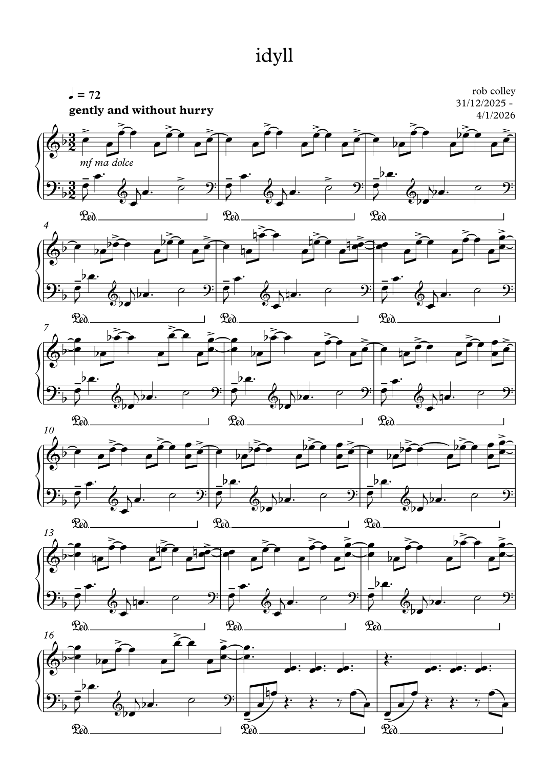 idyll by Rob Colley Sheet Music for Piano Solo at Sheet Music Direct