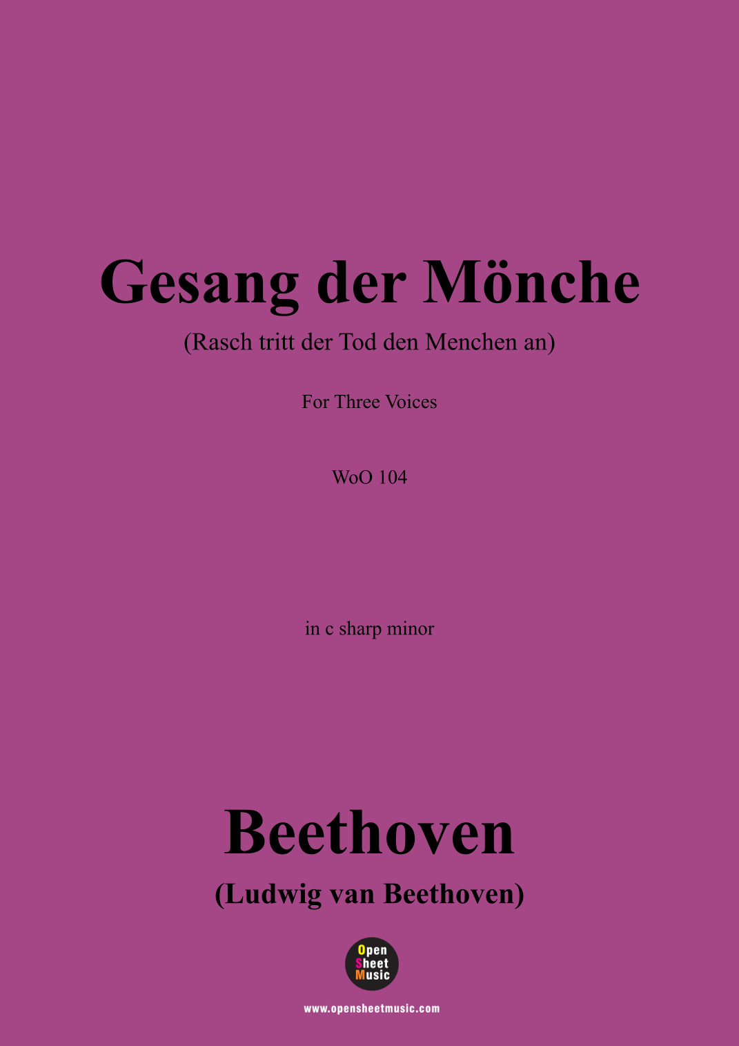 Beethoven-Gesang der Monche,in c sharp minor (arr. OSM Press) by Ludwig ...