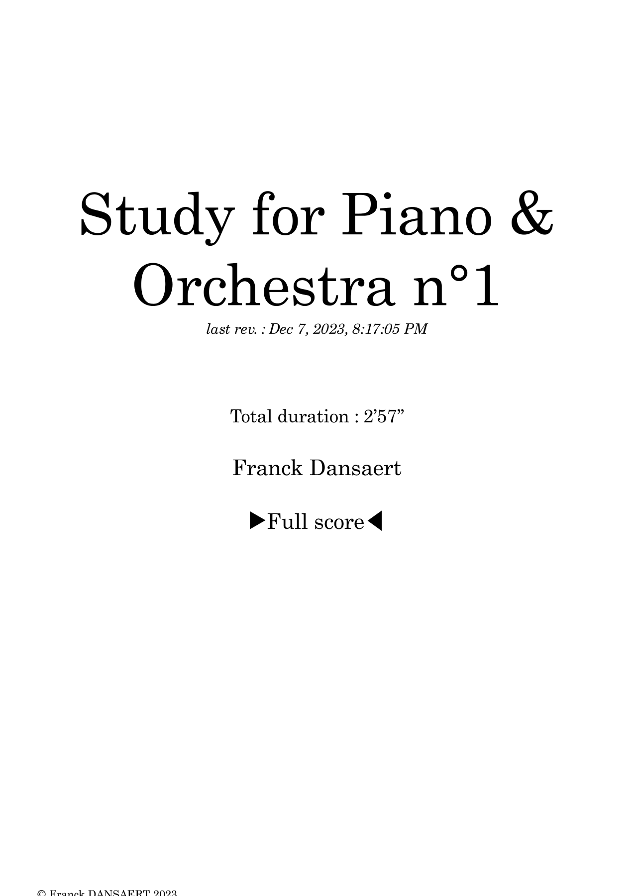 Study for Piano & Orchestra nº1 - Score Only by Franck Dansaert Sheet ...