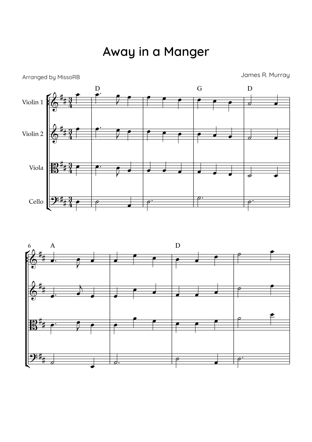 Away in a Manger - Brass Quartet in D Major With Chords - Easy (arr ...