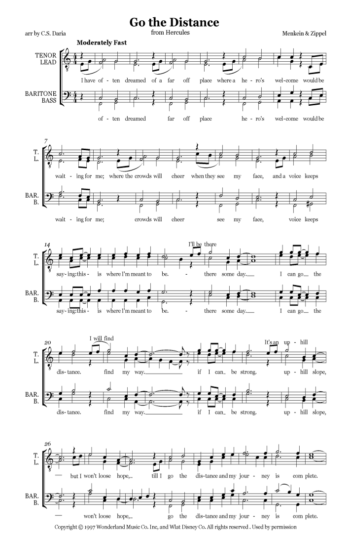 Go The Distance (arr. C.S. Daria) by Michael Bolton Sheet Music for ...