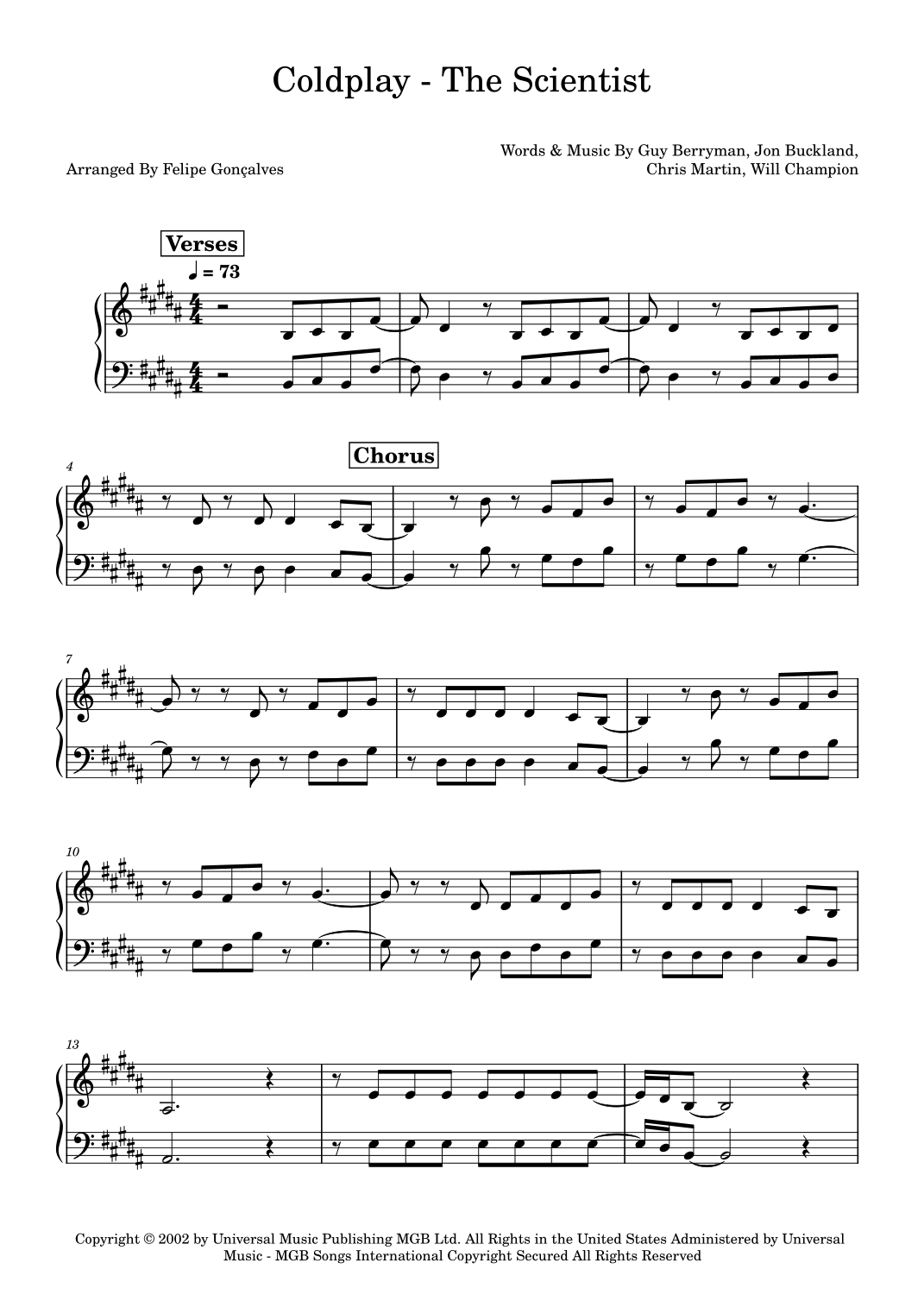 The Scientist (arr. Felipe Gonçalves) by Coldplay Sheet Music for ...