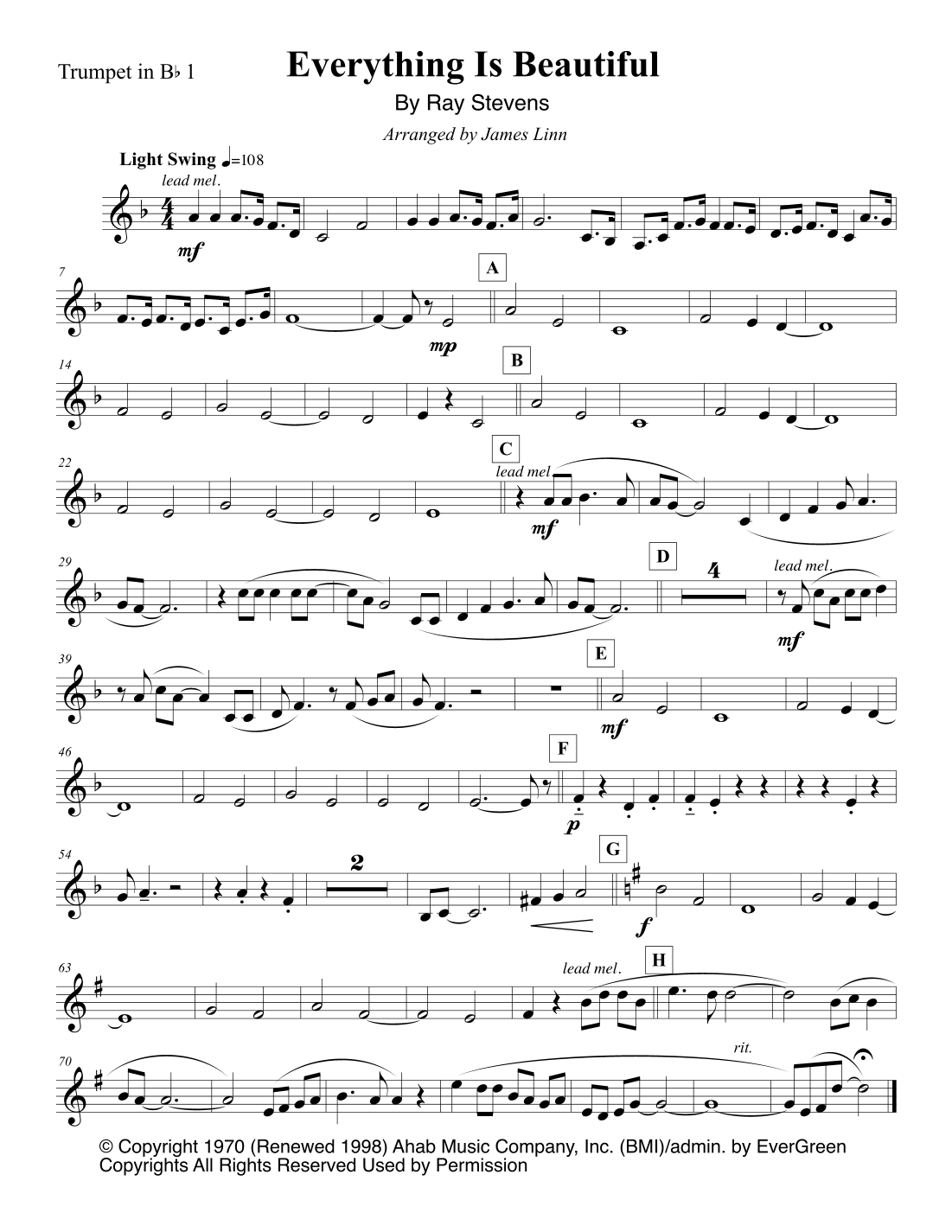 Everything Is Beautiful (arr. James Linn) by Ray Stevens Sheet Music ...