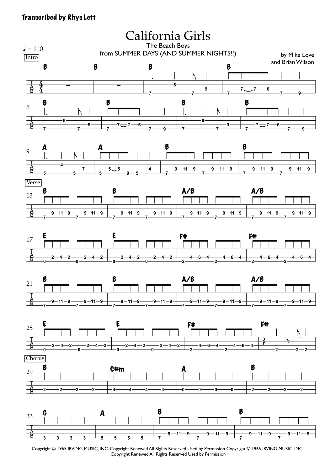 California Girls (arr. Rhys Lett) by The Beach Boys Sheet Music for ...