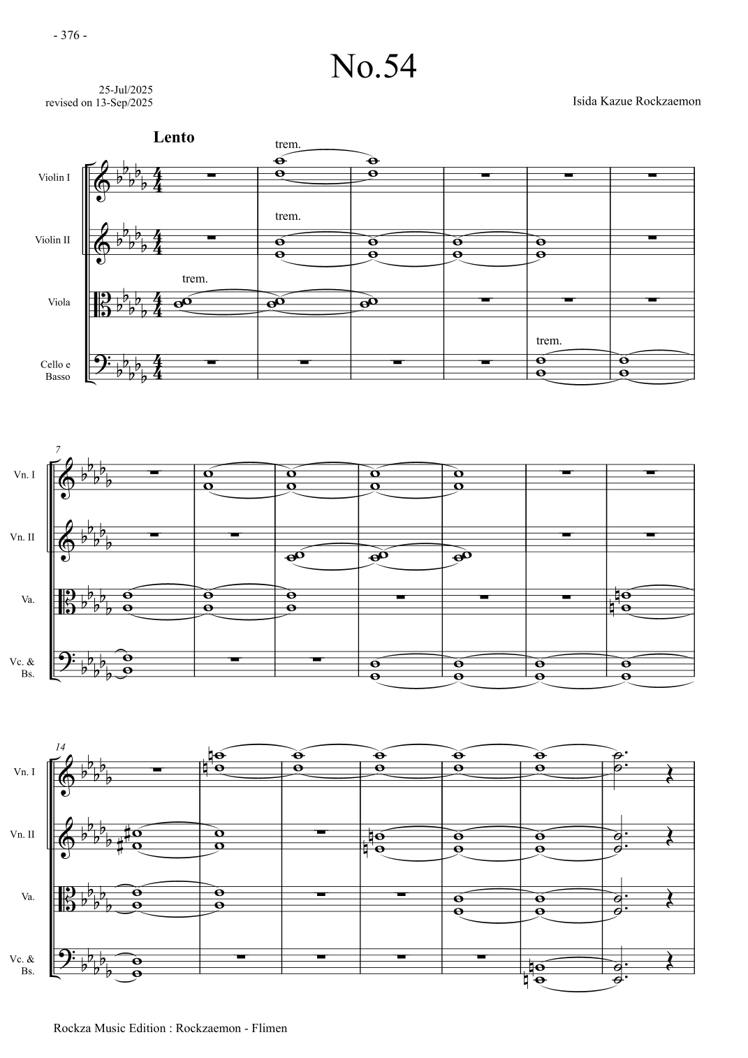 Prelude for String ensemble, "Flimen" No.54 - Score Only by Isida Kazue ...