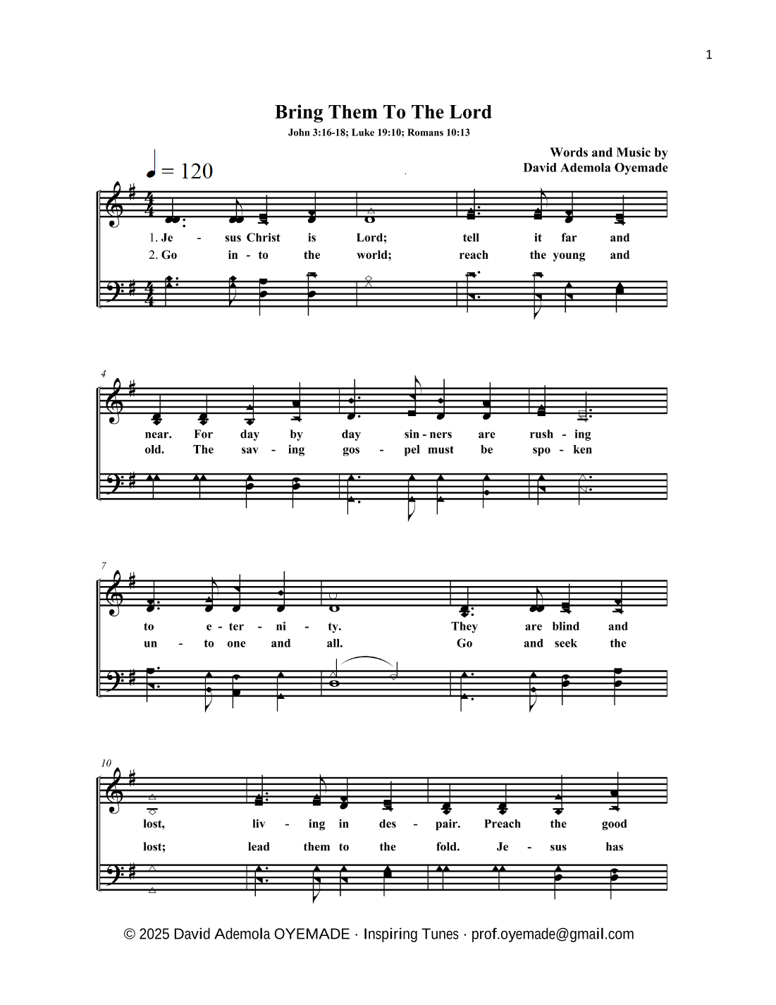 Bring Them to The Lord par David Ademola Oyemade Partitions pour Choeur SATB sur Sheet Music Direct