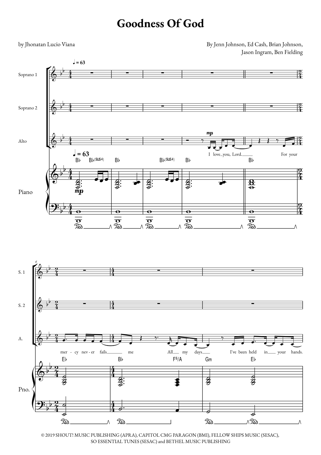 Goodness Of God (arr. Jhonatan Lucio Viana) by Bethel Music and Jenn ...