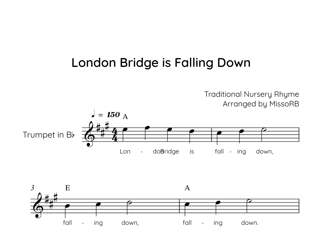 London Bridge is Falling Down - Trumpet in G With Chords & Lyric - Easy ...