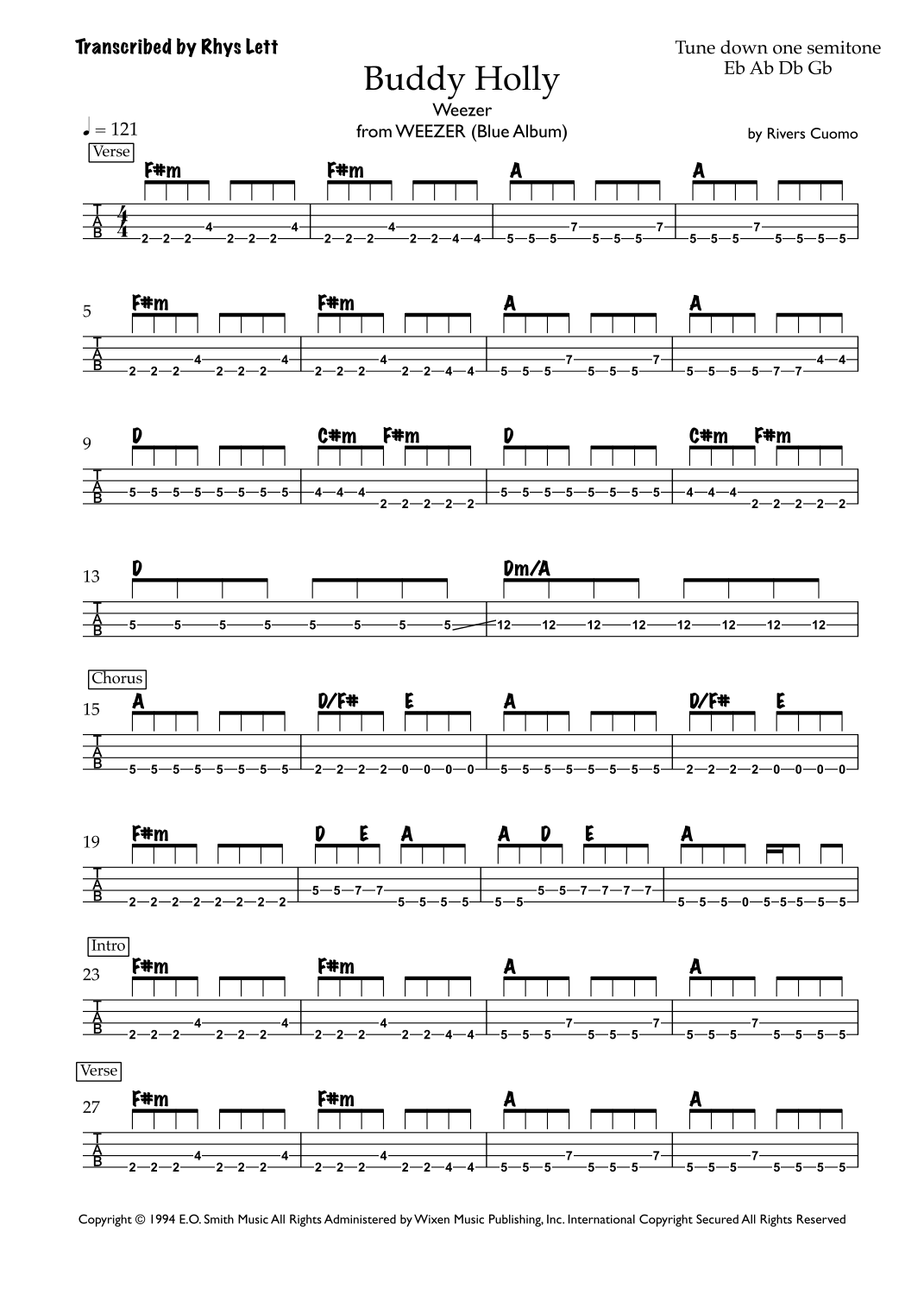 Buddy Holly (arr. Rhys Lett) by Weezer Sheet Music for Bass Guitar Tab ...