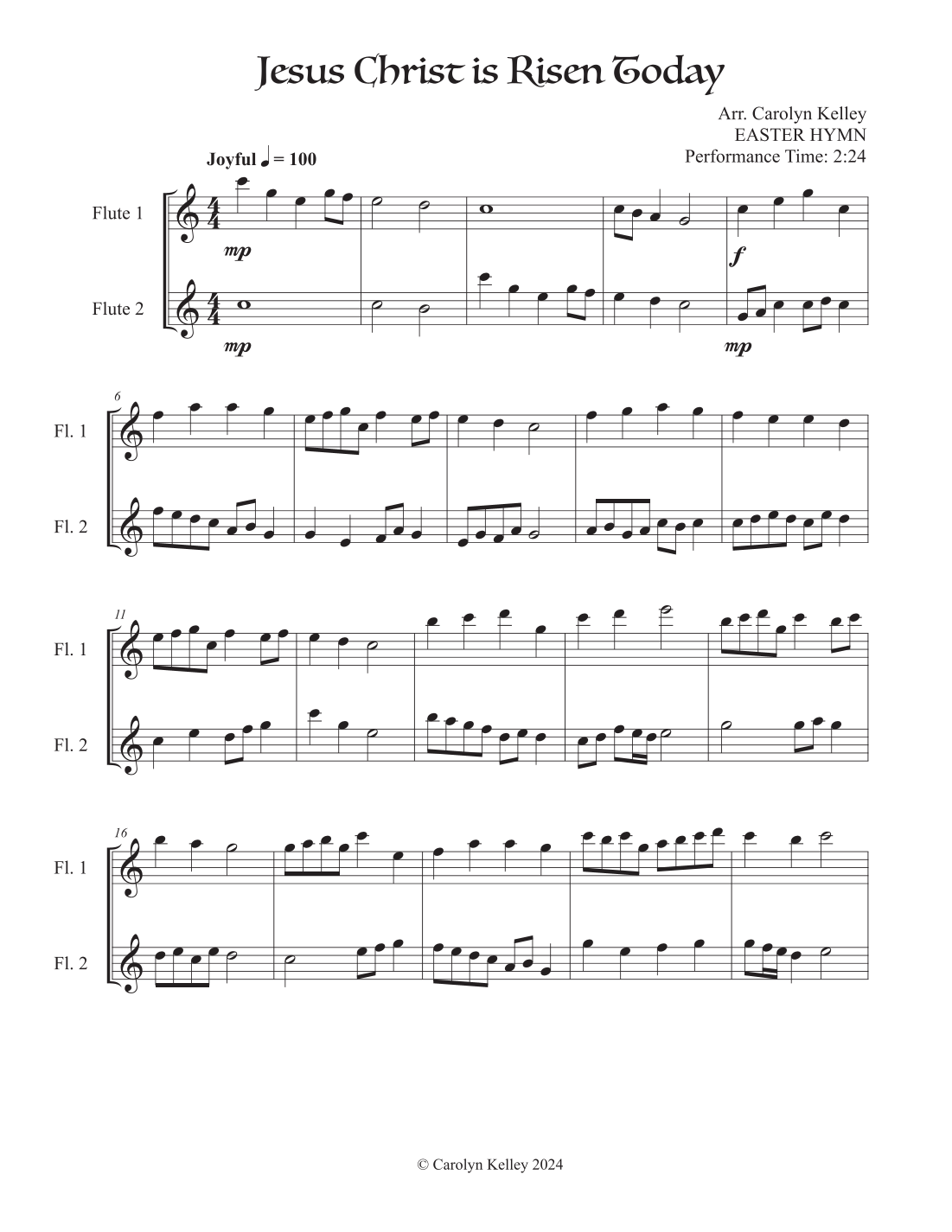 Jesus Christ is Risen Today (Hymn Tune: EASTER HYMN, Flute Duet) (arr ...