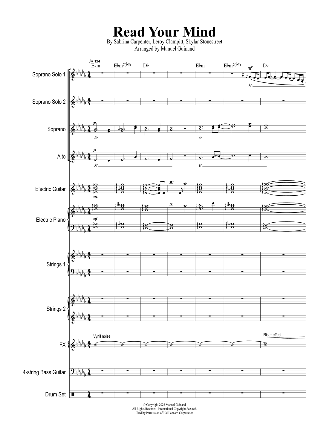 Read Your Mind (arr. Manuel Guinand by Sabrina Carpenter Sheet Music ...