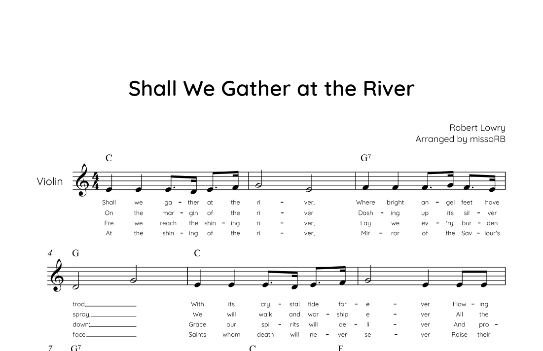 Shall We Gather at the River - Violin in C With Chords & Lyric (arr ...