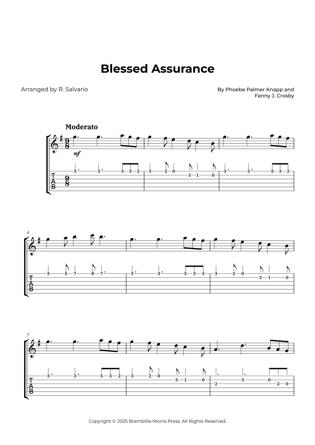 Blessed Assurance - Guitar (arr. R. Salvario) by Phoebe Palmer Knapp ...