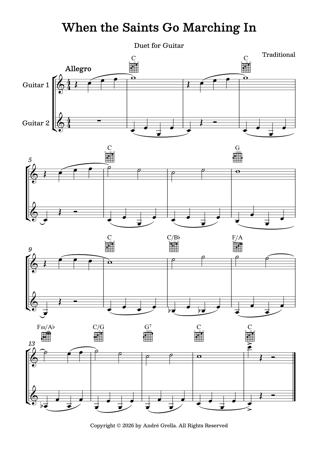 When the Saints Go Marching In - Guitar Duet (With Chord Symbols) (arr ...
