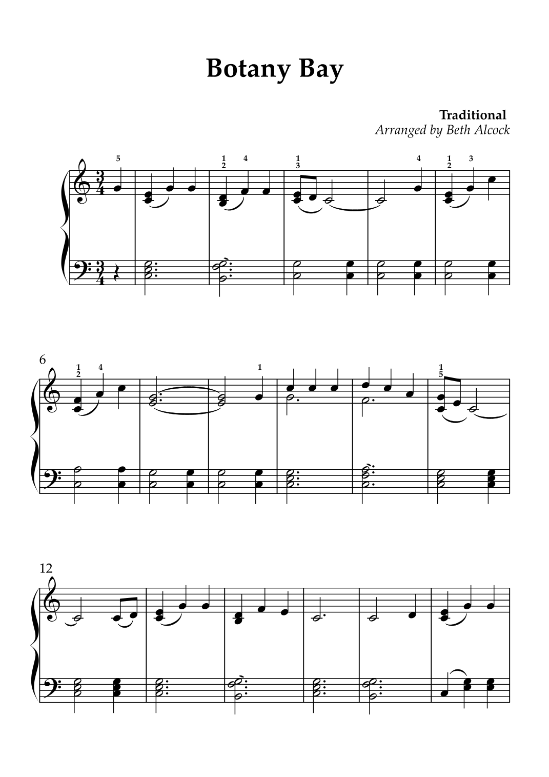 Botany Bay (arr. Beth Alcock) by Traditional Sheet Music for Piano Solo ...