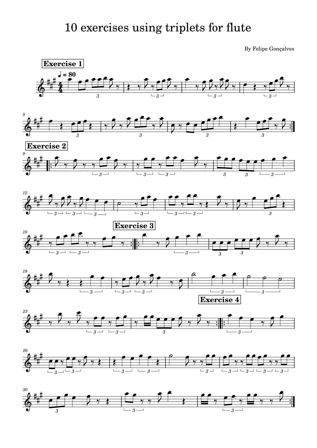 10 exercises using triplets for flute in the key of A major / F# minor ...