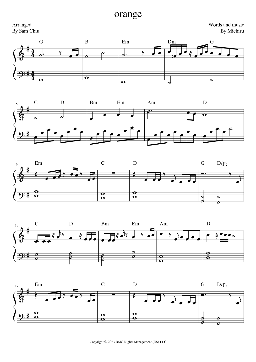 Orange 7!! (arr. Sam Chiu) por 7!! Partituras para Piano solo en Sheet ...