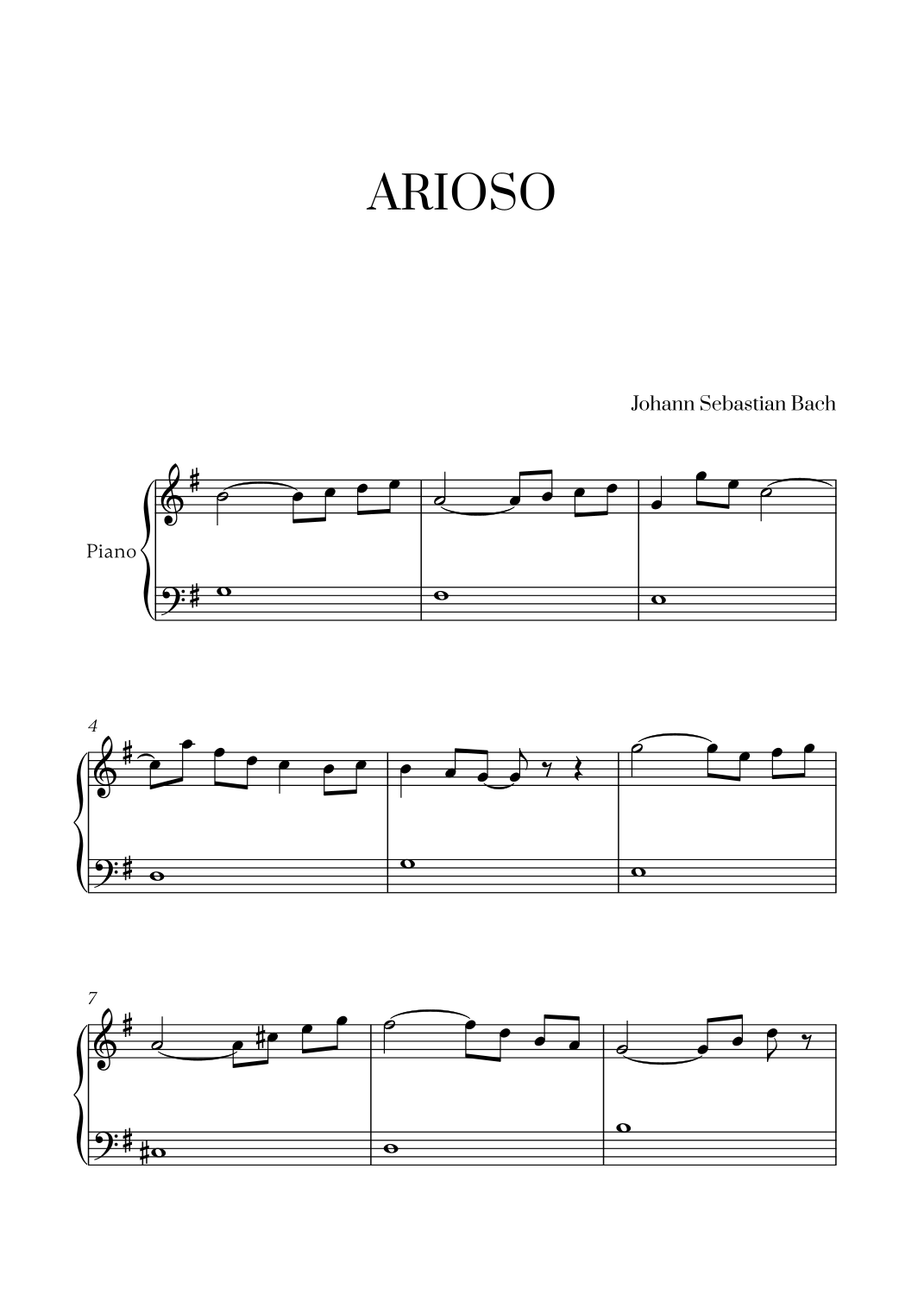 Arioso (Easy/Beginner Piano) (arr. Cadenza Editions) by Johann ...