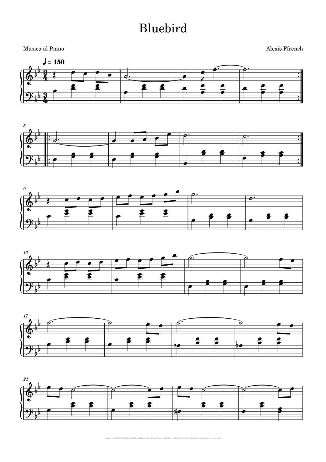 Bluebird (arr. Música al Piano) por Alexis Ffrench Partituras para ...