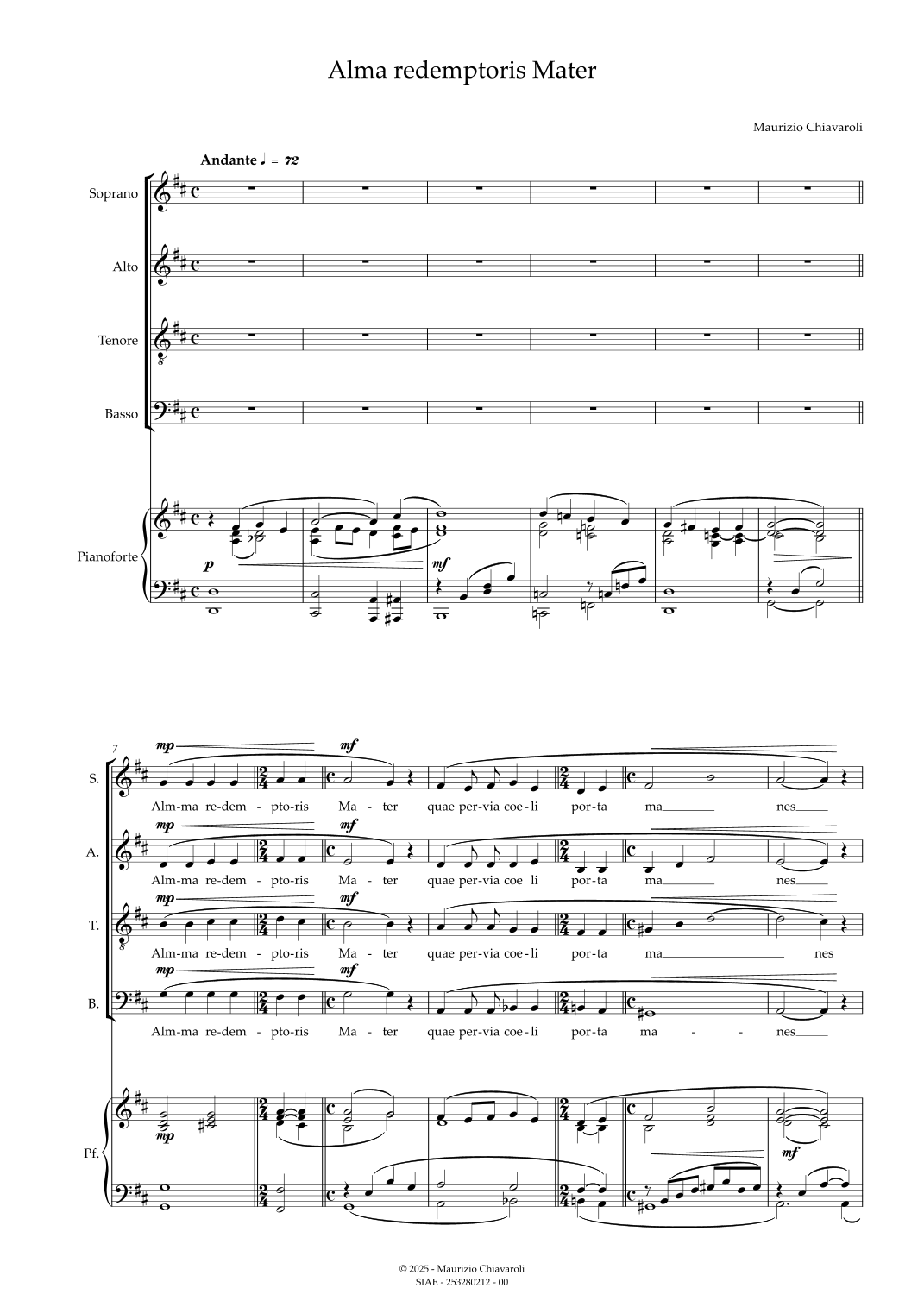 Alma redemptoris Mater by Maurizio Chiavaroli Sheet Music for SATB ...