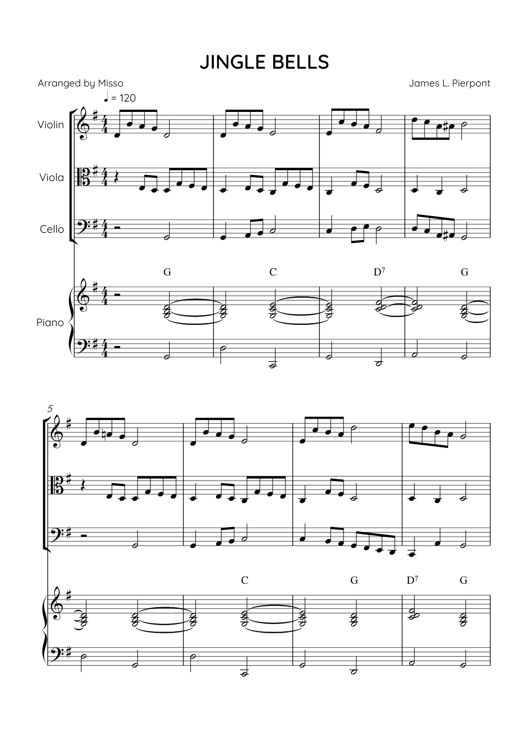 Jingle Bells - Strings Trio in G Major - Easy With Chords (arr. MissoRB ...