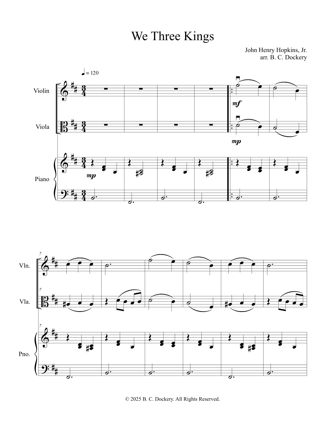 We Three Kings (Violin and Viola Duet with Piano Accompaniment) (arr. B ...