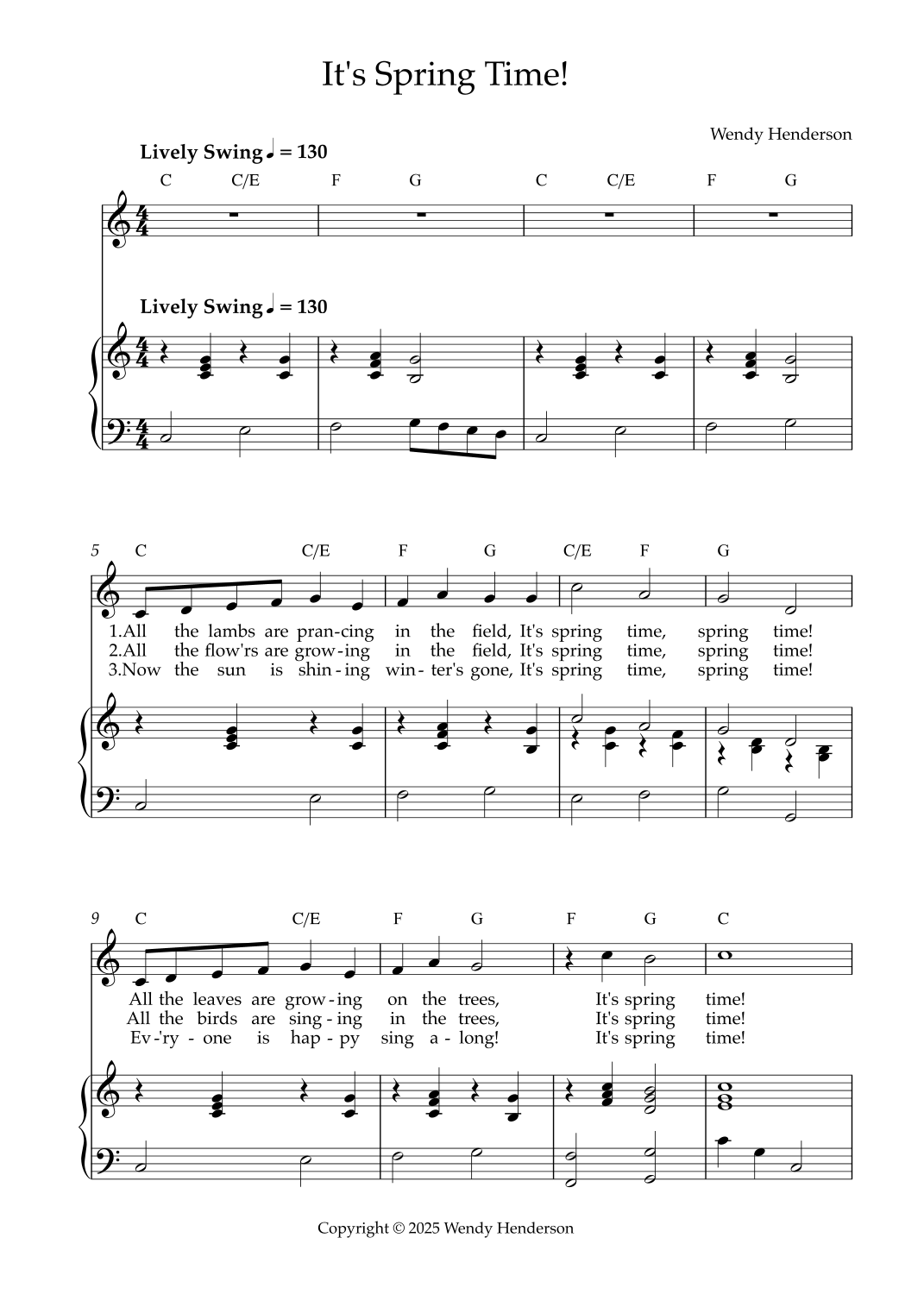 It's Spring Time! by Wendy Henderson Sheet Music for Piano, Vocal ...