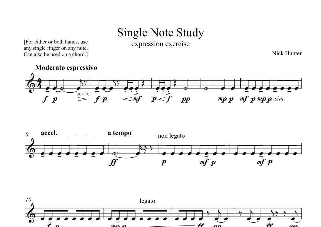 Single note study by Nick Hunter Sheet Music for Piano Solo at Sheet ...