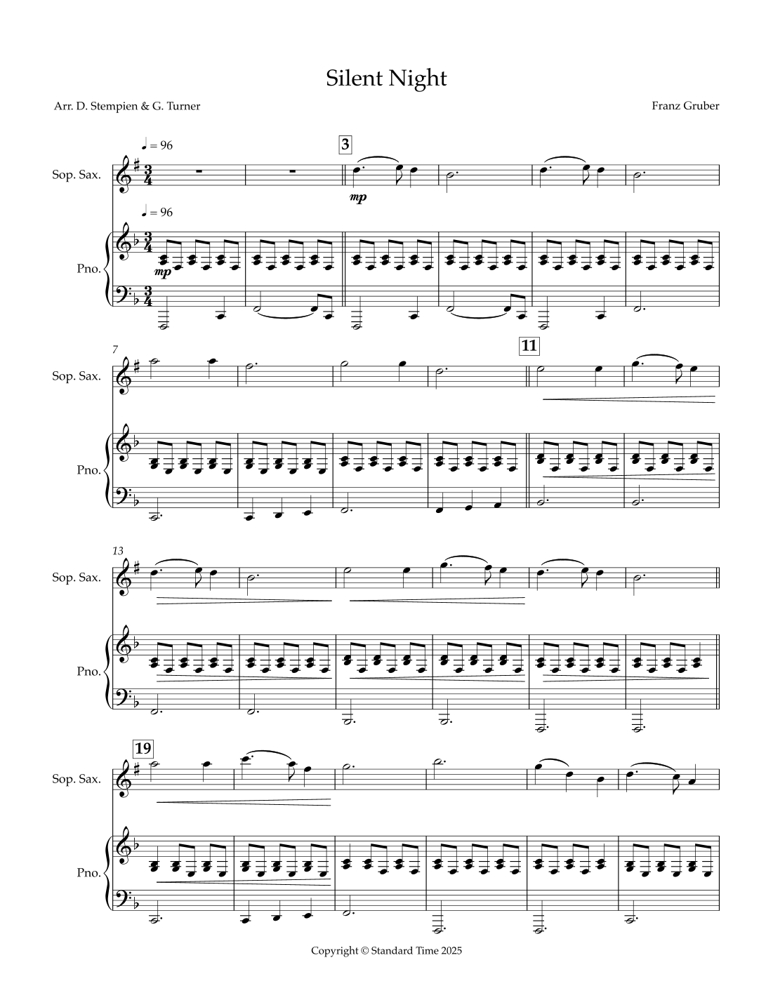 Silent Night for Soprano Sax Solo with Piano Accompaniment (arr. Debra ...